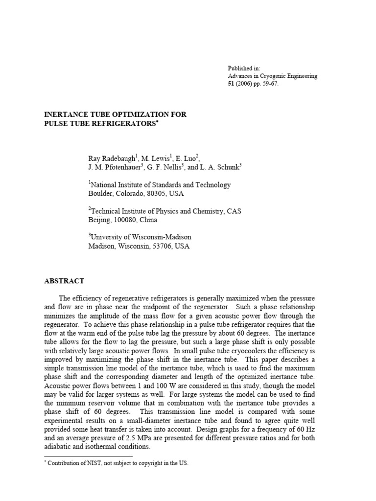 2006-Inertance Tube Optimization | PDF | Electrical Impedance ...