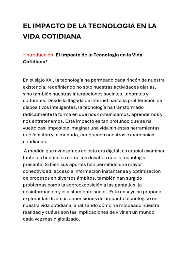 El Impacto de La Tecnología en La Vida Cotidiana | PDF | Servicio de ...
