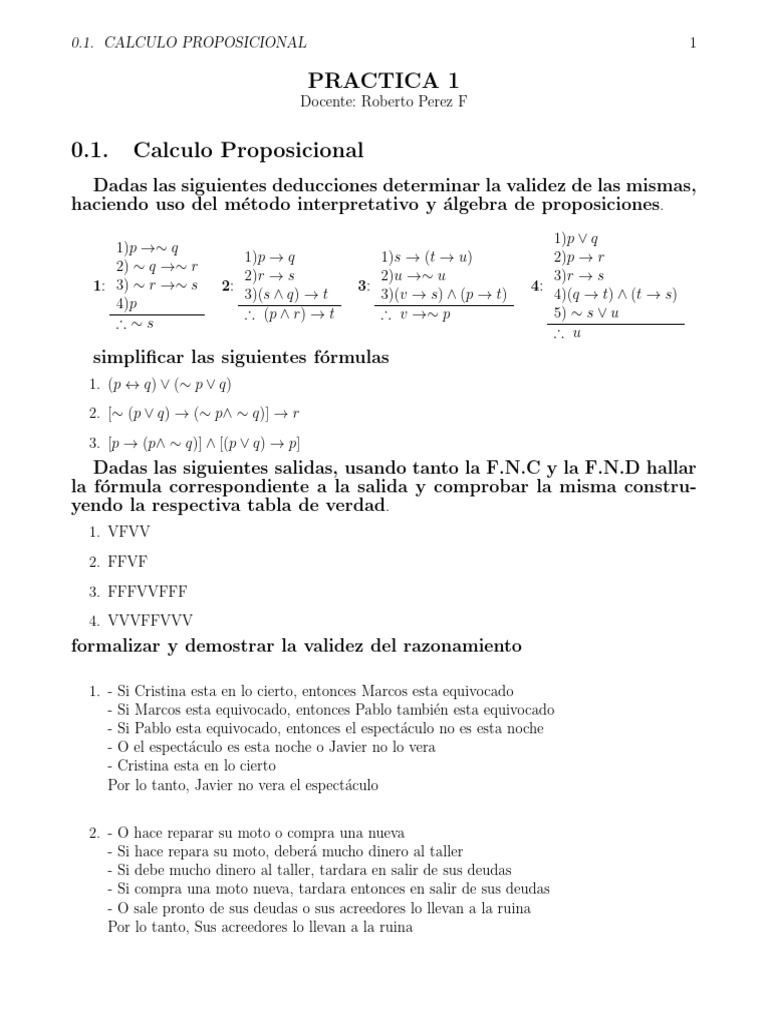 Practica 1 | PDF | Proposición | Lógica