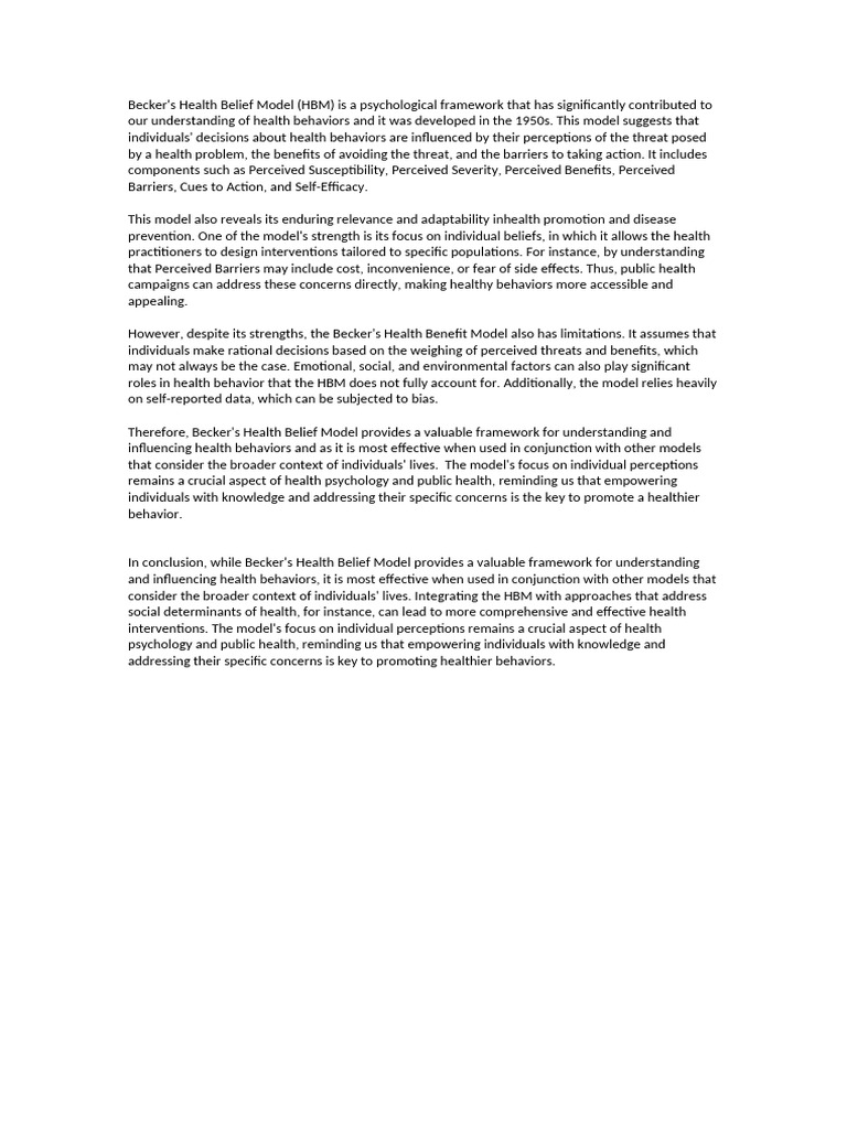 Becker's Model Overview | PDF | Applied Psychology | Cognitive Science