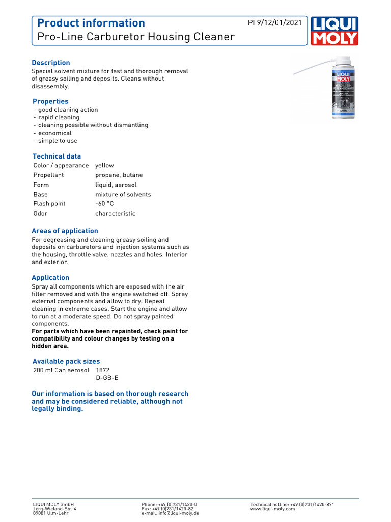 P003077 Pro Line Carburetor Housing Cleaner 9 en - GB | PDF