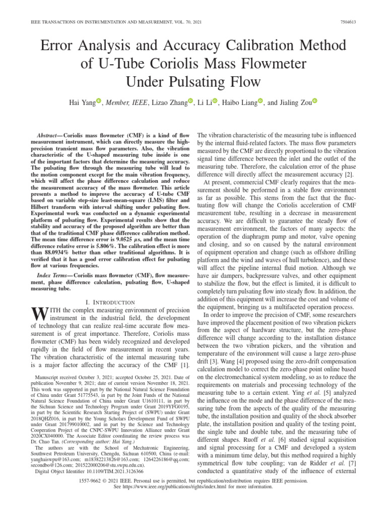 U-Tube Coriolis Flowmeter Calibration Method | PDF | Flow Measurement ...