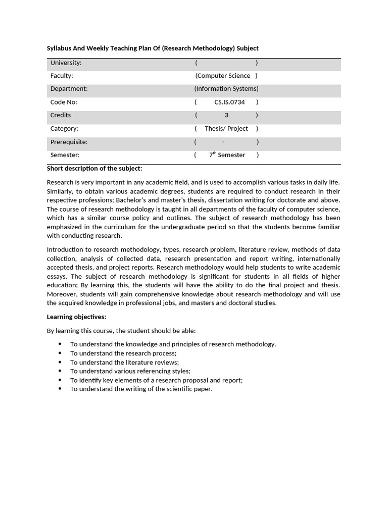 Research Methodology Course-1 | PDF | Methodology | Thesis