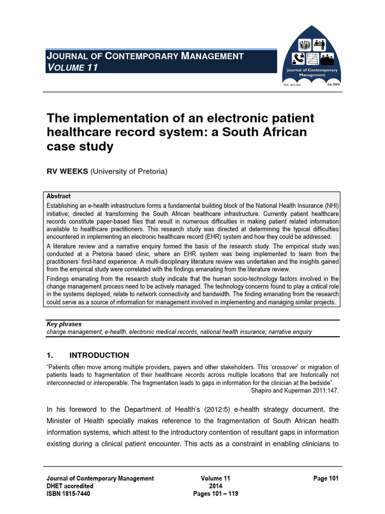 27 - 2014 - R.V Weeks - The Implementation of An Electronic Patient ...