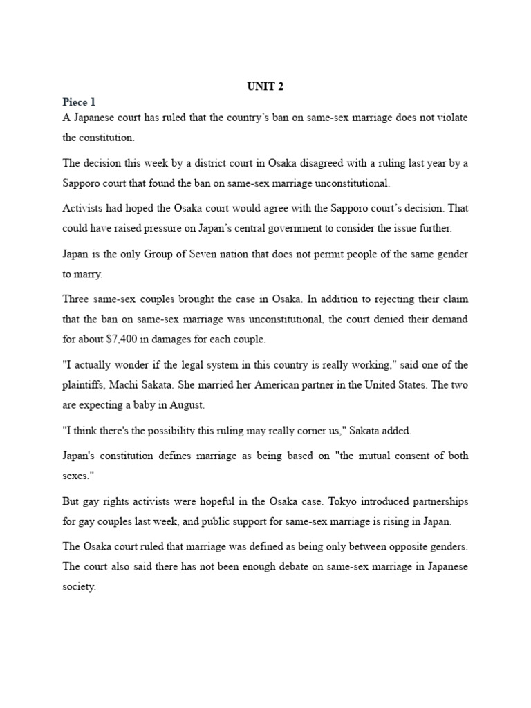 News Listening 3 - Unit 2 Transcripts | PDF | Same Sex Marriage | Complaint