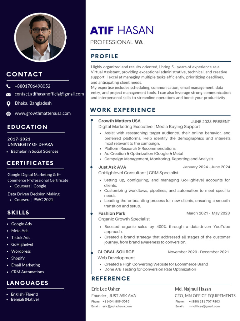 Atif Resume Professional Virtual Assistant Resume | PDF | Digital Marketing | Customer ...