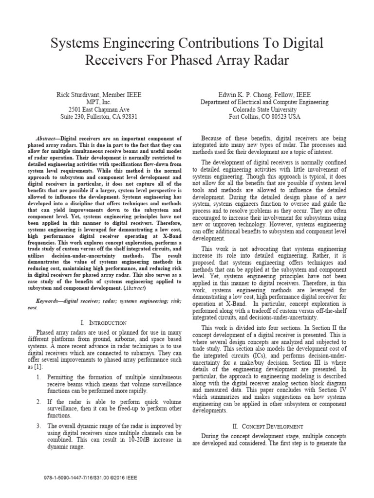 Systems Engineering Contributions To Digital Receivers For Phased Array Radar | PDF | Systems ...