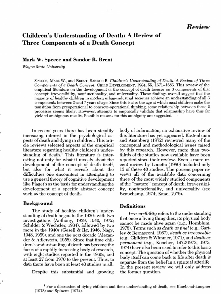 Children's Understanding of Death A Review of Three Components | PDF ...