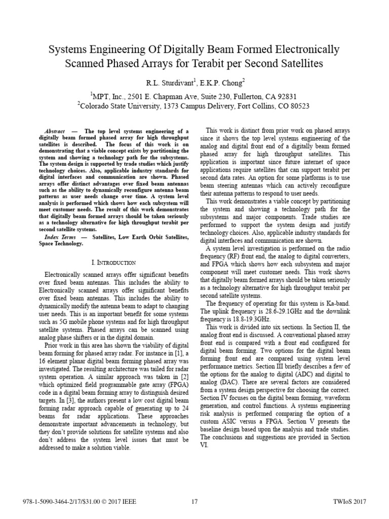 Systems Engineering of Digitally Beam Formed Electronically Scanned Phased Arrays For Terabit ...