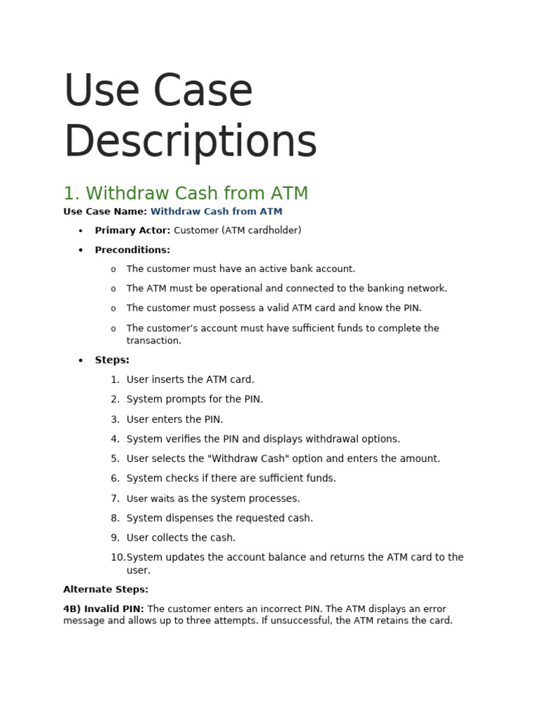 Use Case Descriptions | PDF | Point Of Sale | Automated Teller Machine