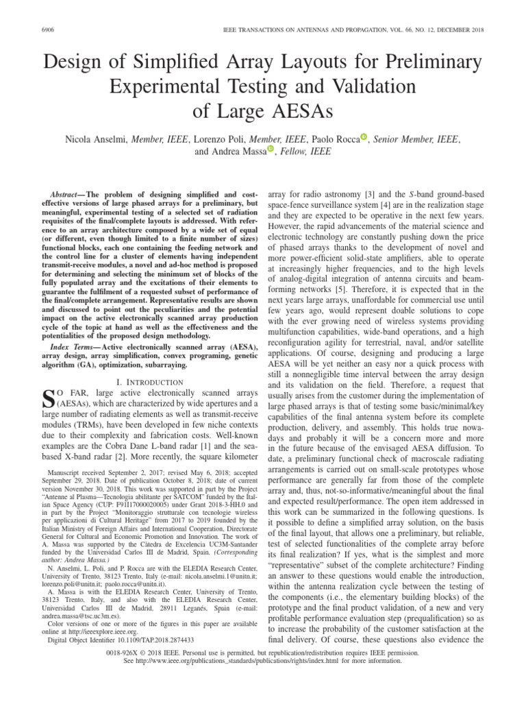 2018 Design of Simplified Array Layouts For Preliminary Experimental ...