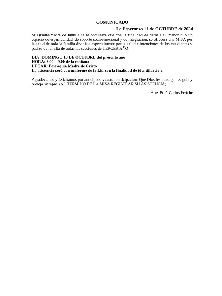 Comunicado Misa | PDF