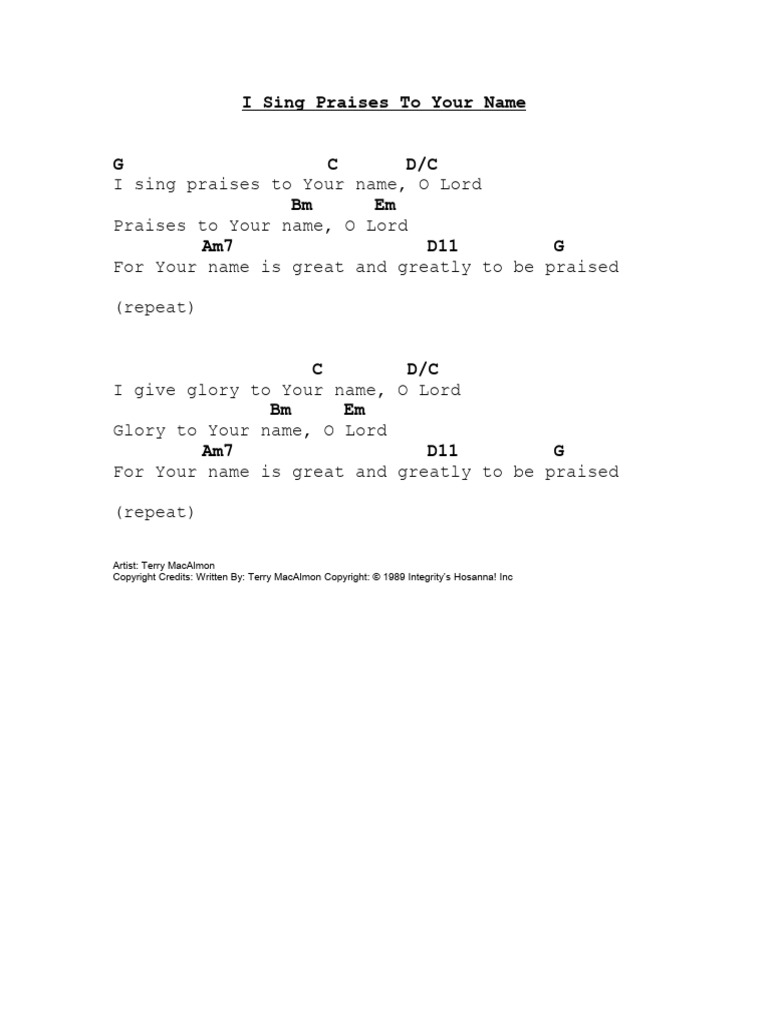I Sing Praises To Your Name | PDF