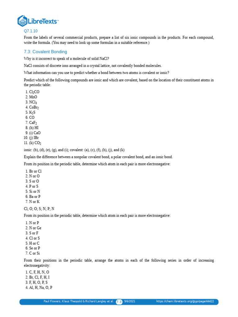 Chemical_Bonding_(Exercises) | PDF | Ionic Bonding | Chemical Bond