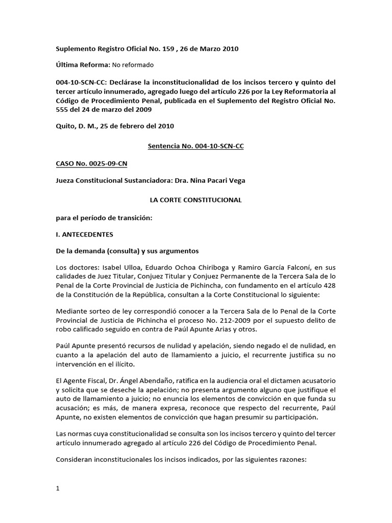 S-159, 26-MAR-2010-TIPOS SISTEMAS PENALES-S.No. 004-10-SCN-CC | PDF ...