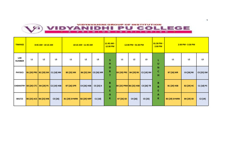 Lab Time Table | PDF