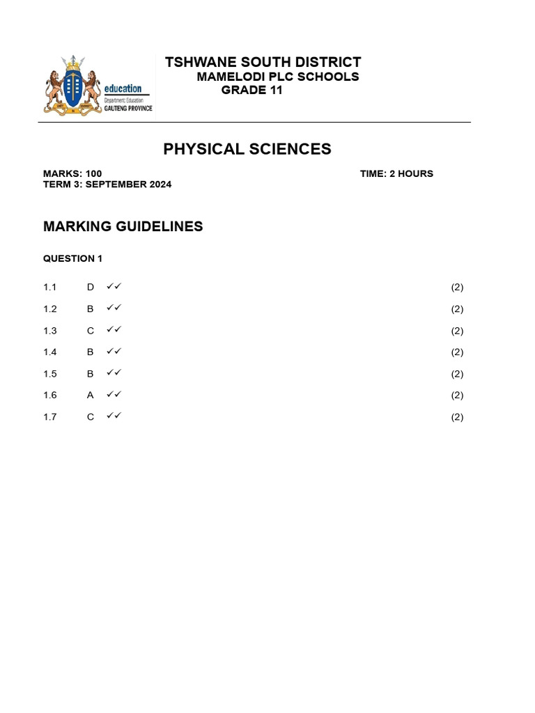 GRADE 11 MG TERM 3 TEST | PDF | Physical Sciences | Quantity