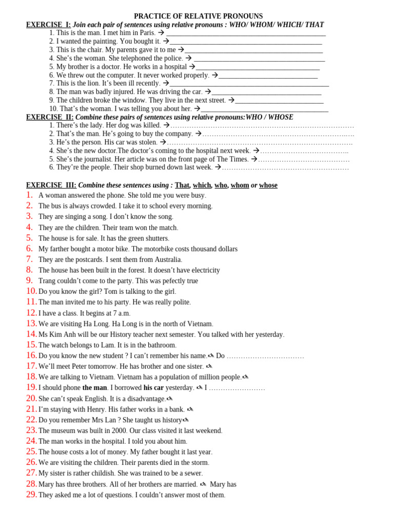 Practice of Relative Pronouns - I | PDF | Language Arts & Discipline | Art
