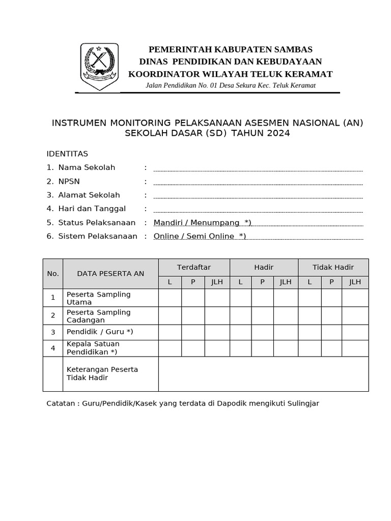 Instrumen Monev An 2024 - SD | PDF | Teknologi & Rekayasa