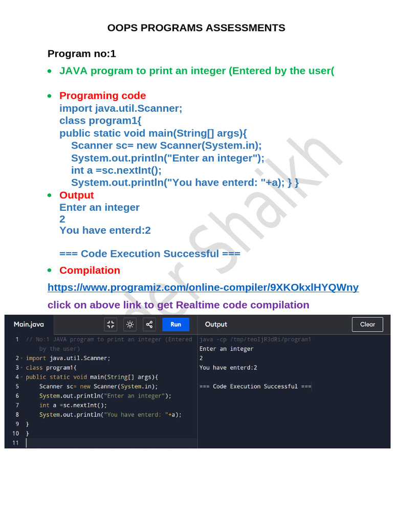 oops assesstments | PDF | Division (Mathematics) | Mathematics