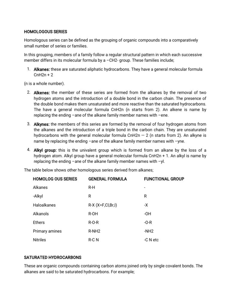 20634 Homologous Series | PDF | Alkane | Alkene