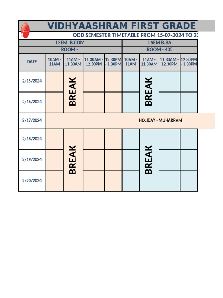 Degree Time Table - Week 1 15-07-2024 To 20-07-2024 | PDF
