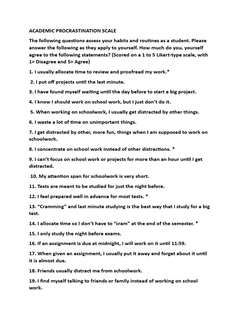 Academic Procrastination Scale | PDF | Self-Improvement