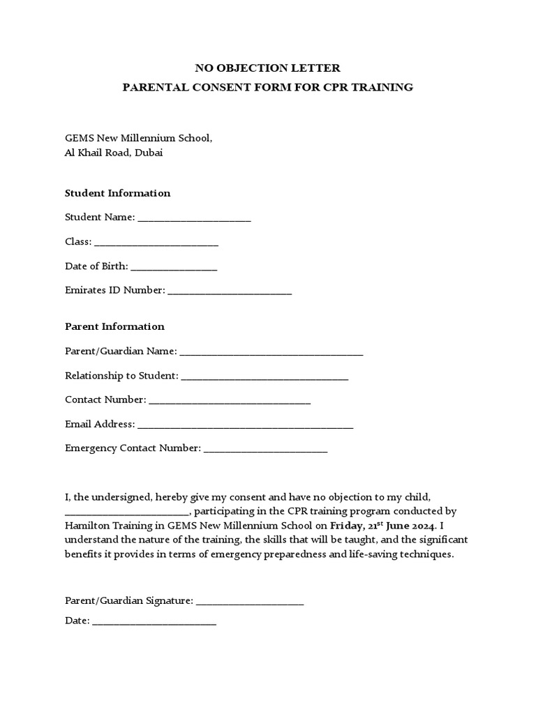 CPR Training - Parental Consent | PDF