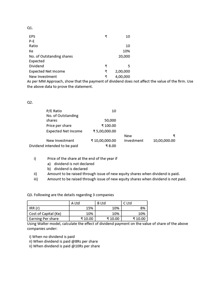 FM practical Dividend decision | PDF | Dividend | Cost Of Capital