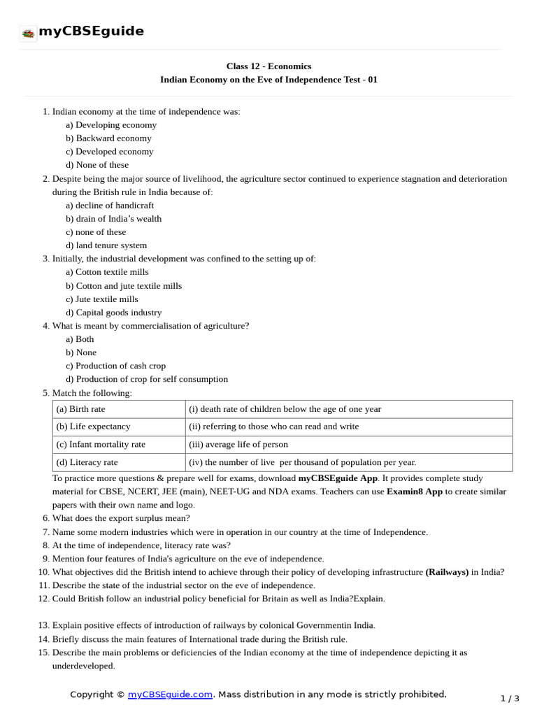 12 Eco TP Indianeconomyeveindependence 01 | PDF | Economy Of India | Exports