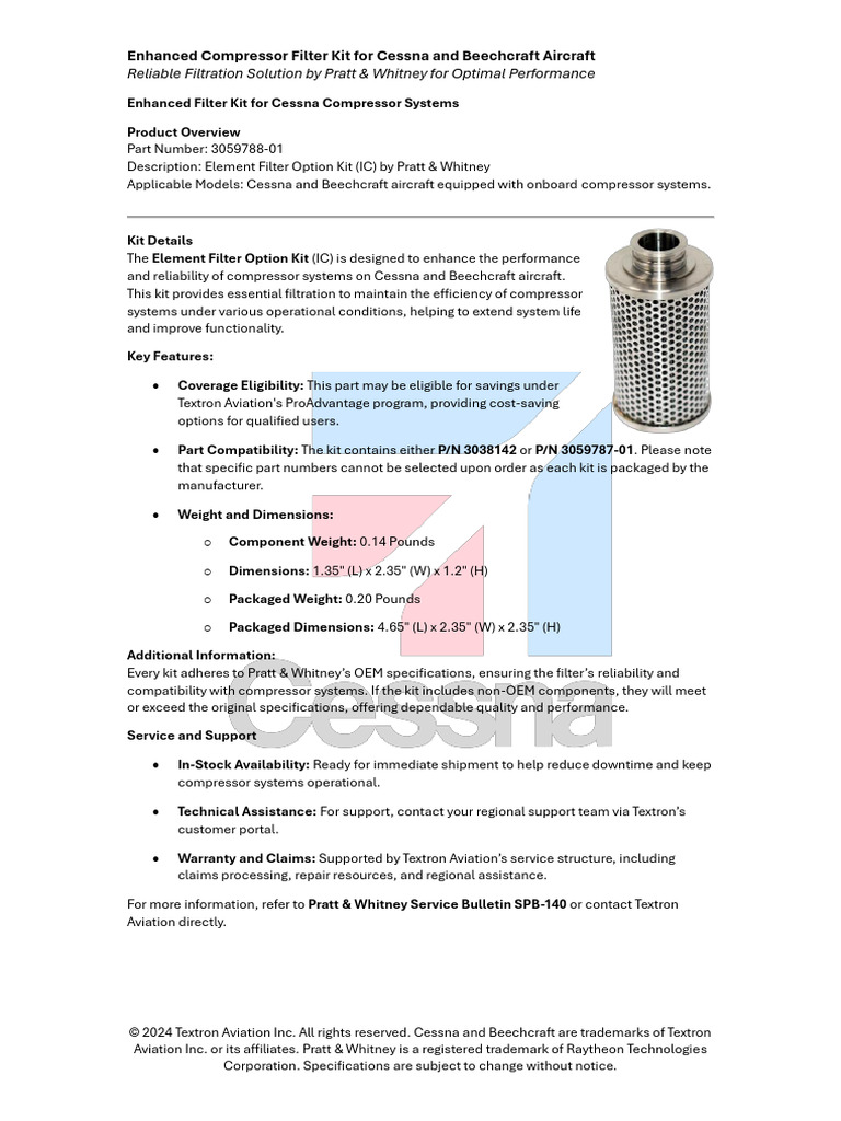 Enhanced Filter Kit for Cessna Compressor | PDF | Cessna | Reliability ...