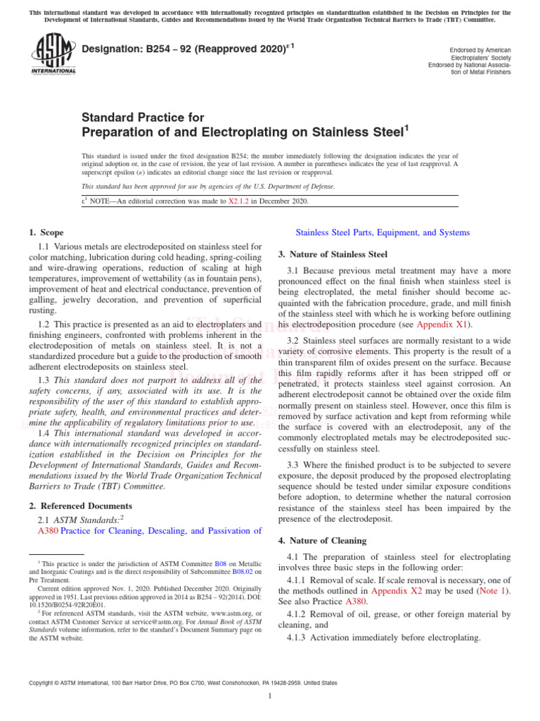ASTM B254 92 2020 E1 | PDF | Stainless Steel | Nickel