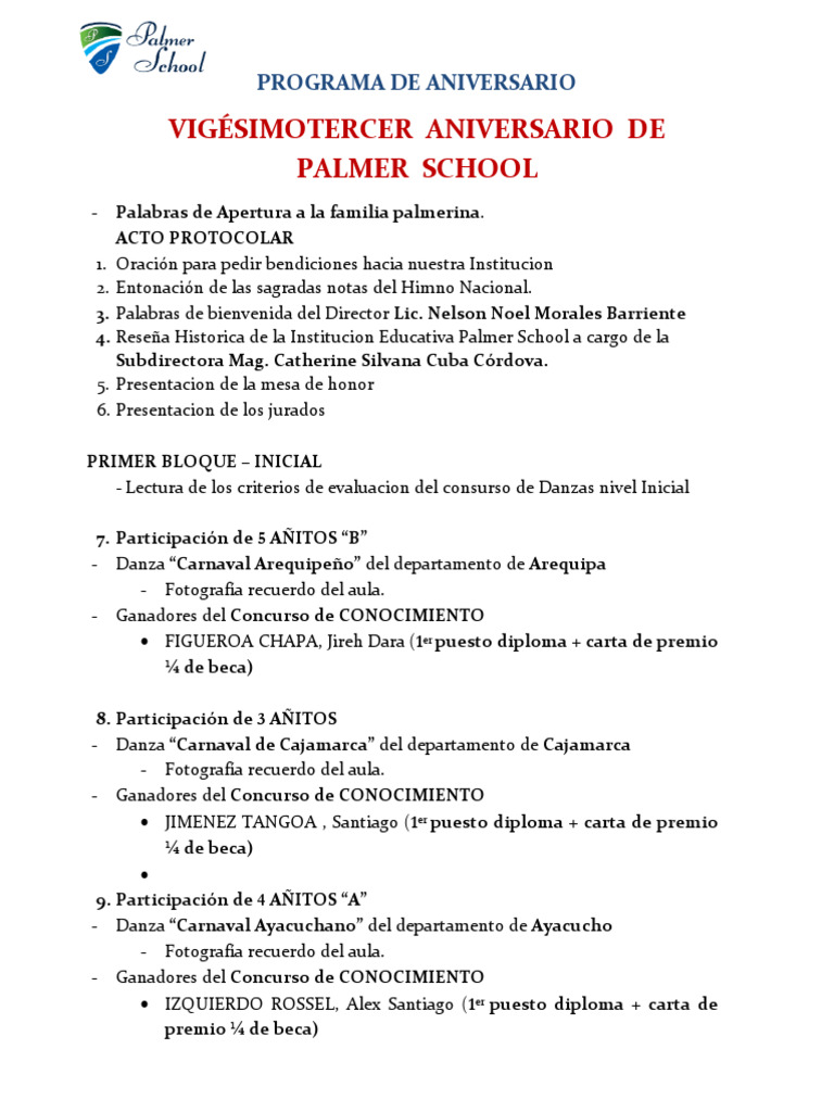 PROGRAMA DE ANIVERSARIO 2024 | PDF