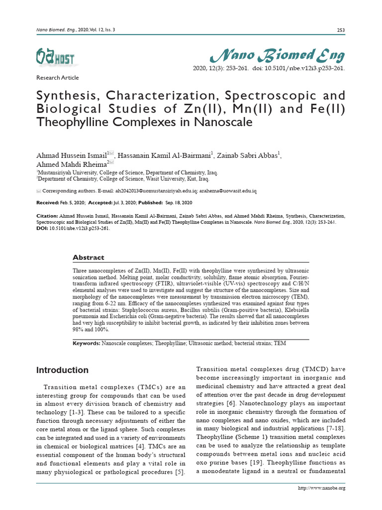Synthesis, Characterization, Spectroscopic and Biological Studies of ZN ( ), MN ( ) and Fe ...