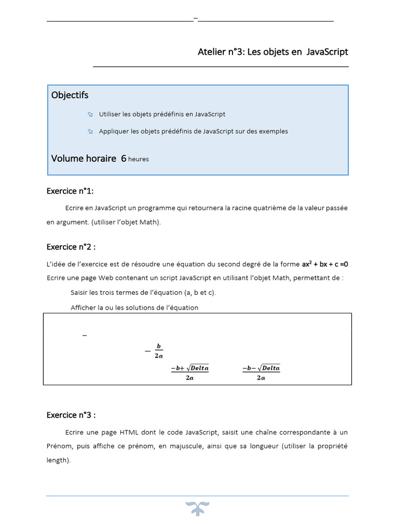 Atelier JavaScript : Exercices Pratiques | PDF | JavaScript ...