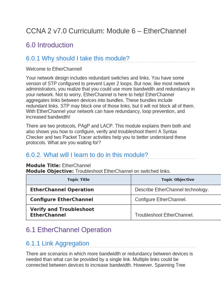 Module 6 - Etherchannel | PDF | Network Switch | Ethernet