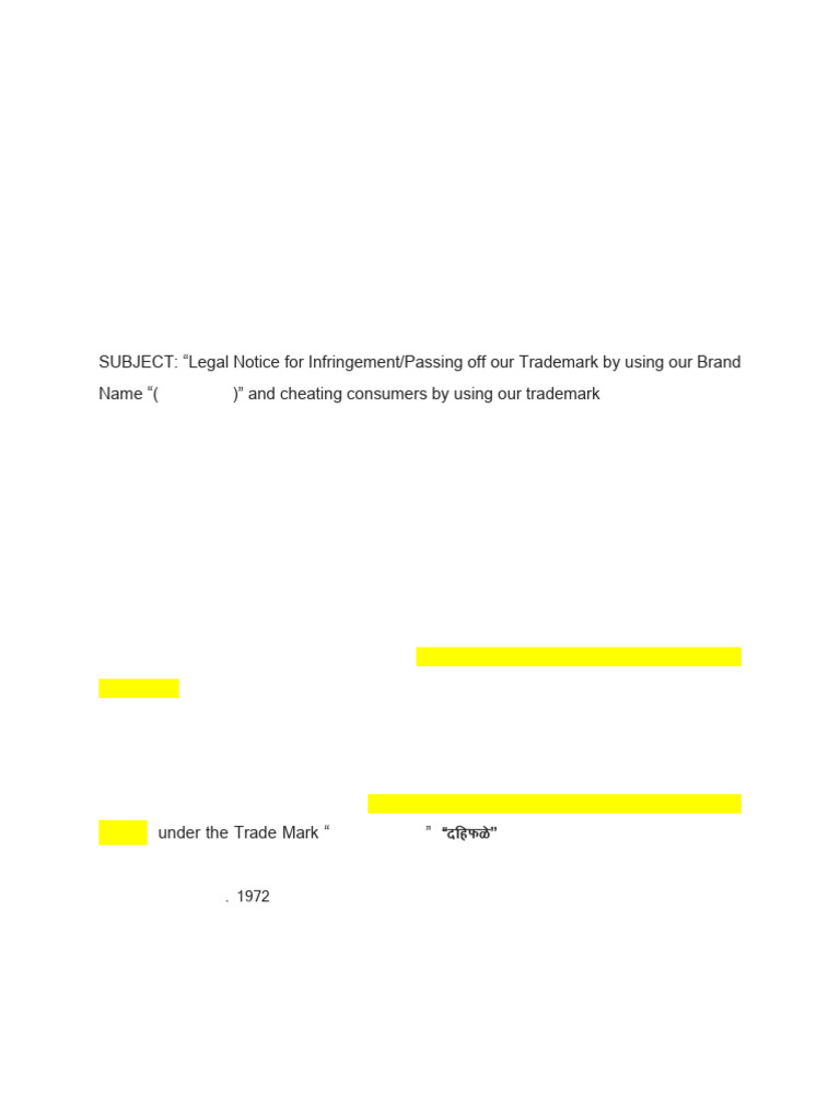 Mahesh Dahiphale Legal Notice Trademark I.nfringement | PDF | Trademark ...