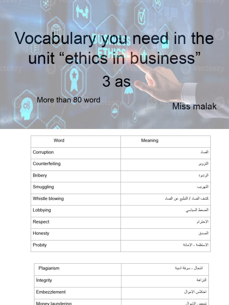 Vocabulary Ethics in Business | PDF | Deception | Corruption