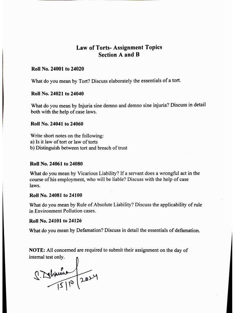 Torts Assignment Topics | PDF