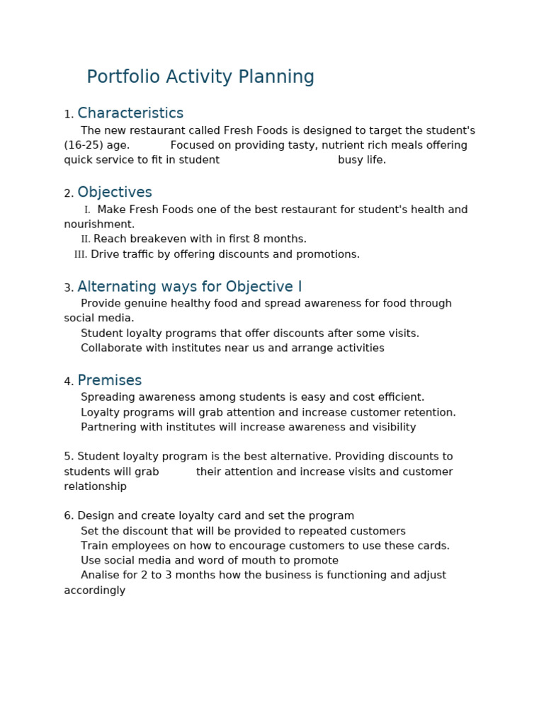Portfolio Activity Planning: Characteristics | PDF