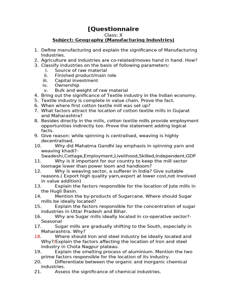 Manufacturing Edited Questionnaire - 24-25 | PDF | Textiles | Textile Manufacturing