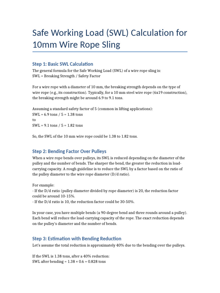 Wire Rope SWL Calculation | PDF