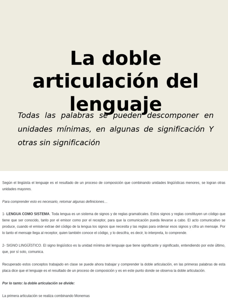Doble Articulación del Lenguaje: Monemas y Fonemas | PDF | Palabra | Fonema