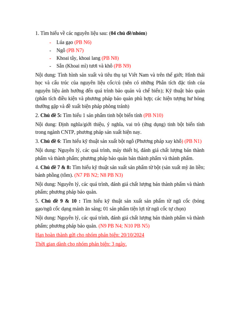 Các chủ đề seminar - CNSXngũ côcTB | PDF