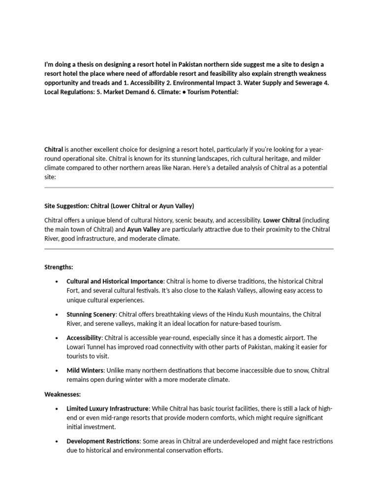 Chitral Is Another Excellent Choice For Designing A Resort Hotel | PDF ...