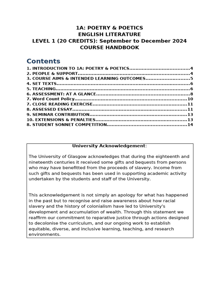 1A Handbook 2024-25 | PDF | Poetry | Lecture