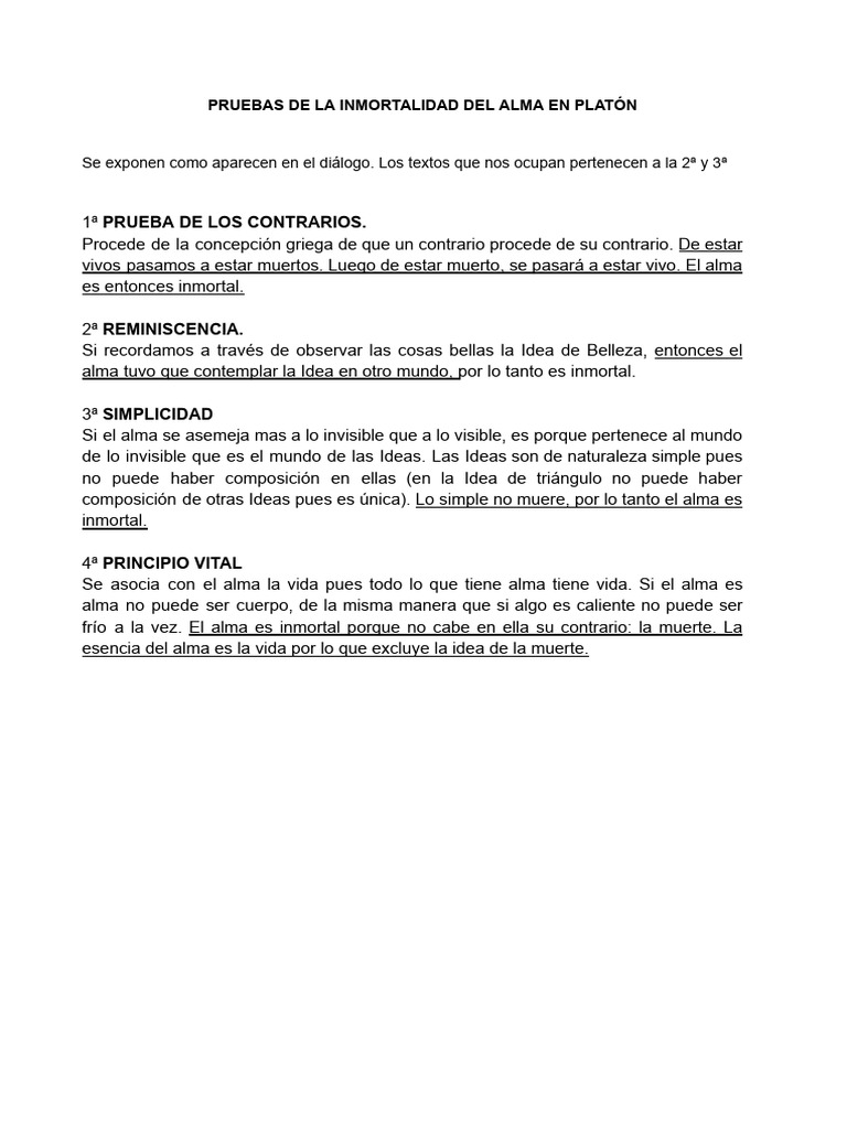 PRUEBAS DE LA INMORTALIDAD DEL ALMA EN PLATÓN | PDF