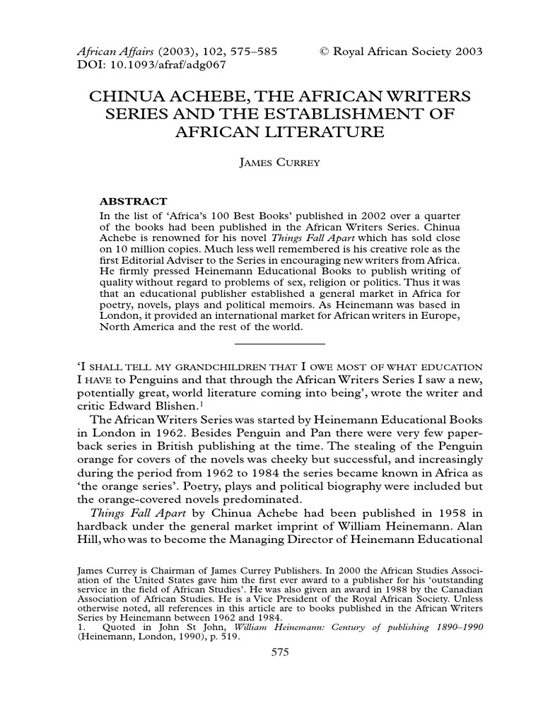 Achebe's Role in African Writers Series | PDF