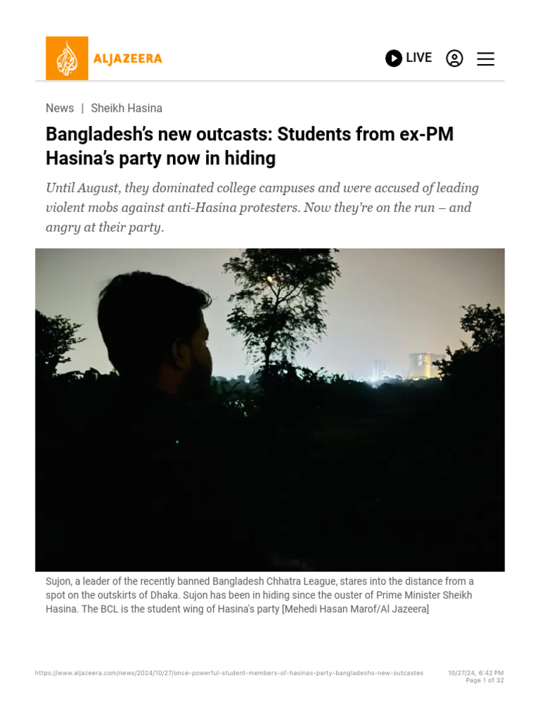 Bangladesh’s New Outcasts- Students From Ex-PM Hasina’s Party Now in Hiding | Sh | PDF | Bangladesh