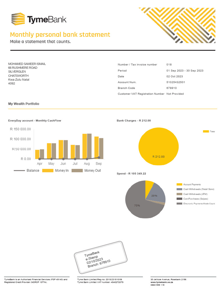 TymeBank Personal Bank Statement Sep | PDF | Banks | Debit Card